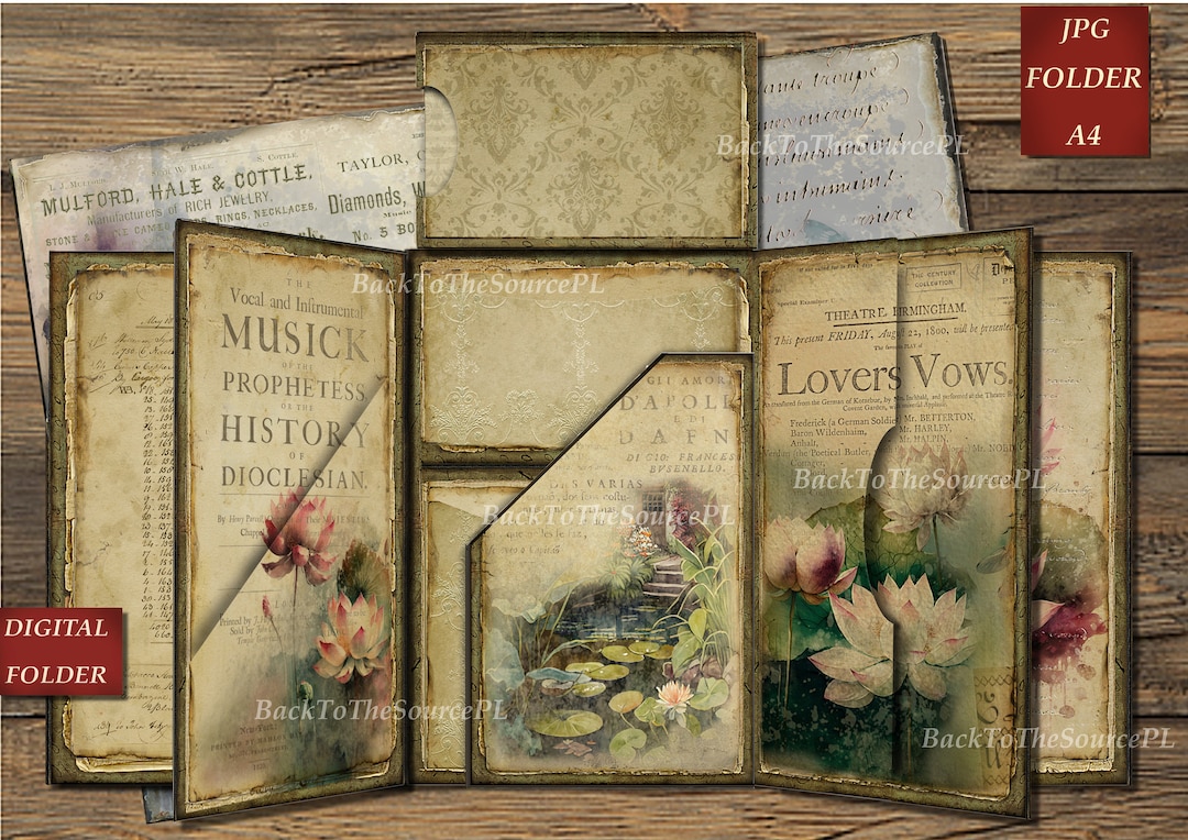 Watercolor Lotus Junk Journal Kit, Scrapbooks, Collage Sheet, Vintage ...