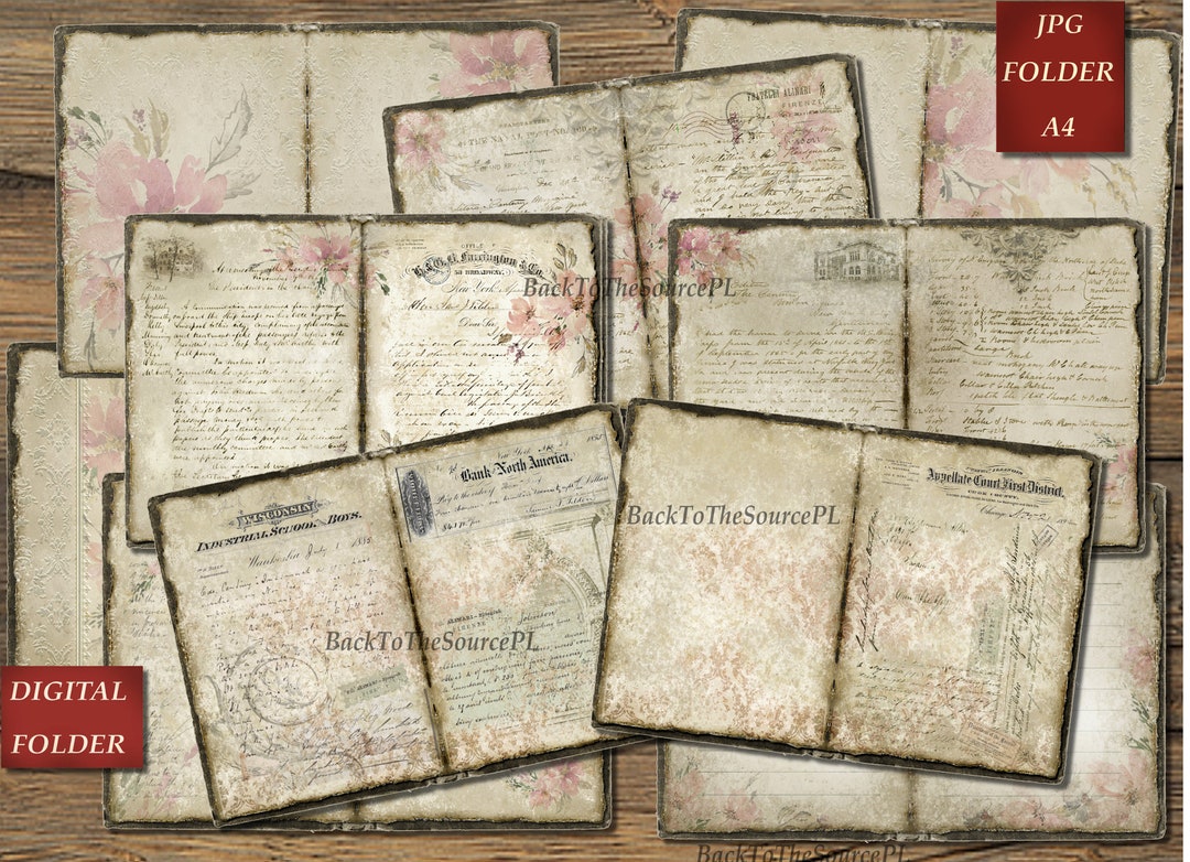 Vintage Pages, Junk Journal Kit, Journal Supplies, Printable Ephemera ...