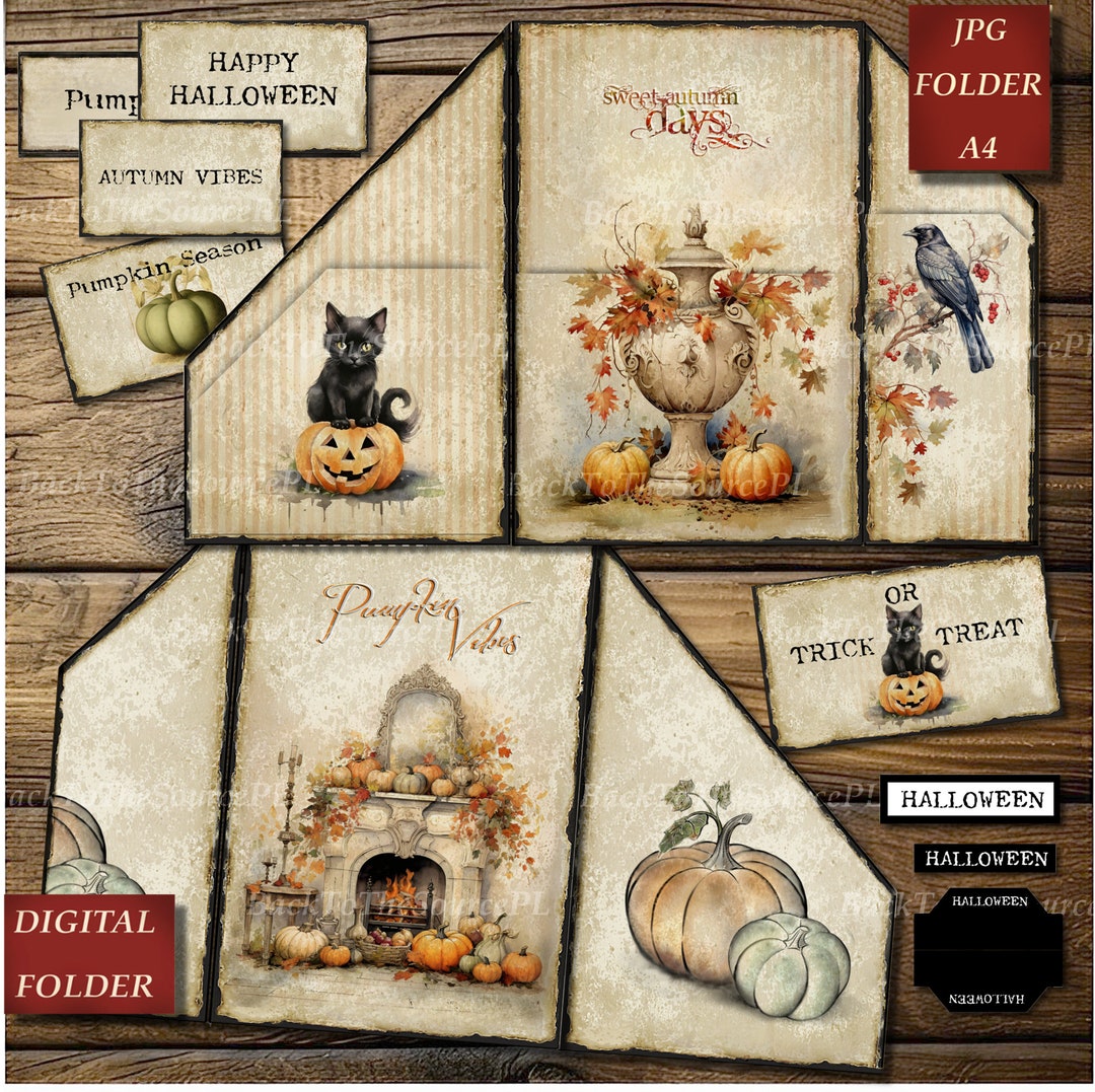 Fall Junk Journal Kit, Autumn Ephemera, Collage Sheet, Pumpkin Tags ...