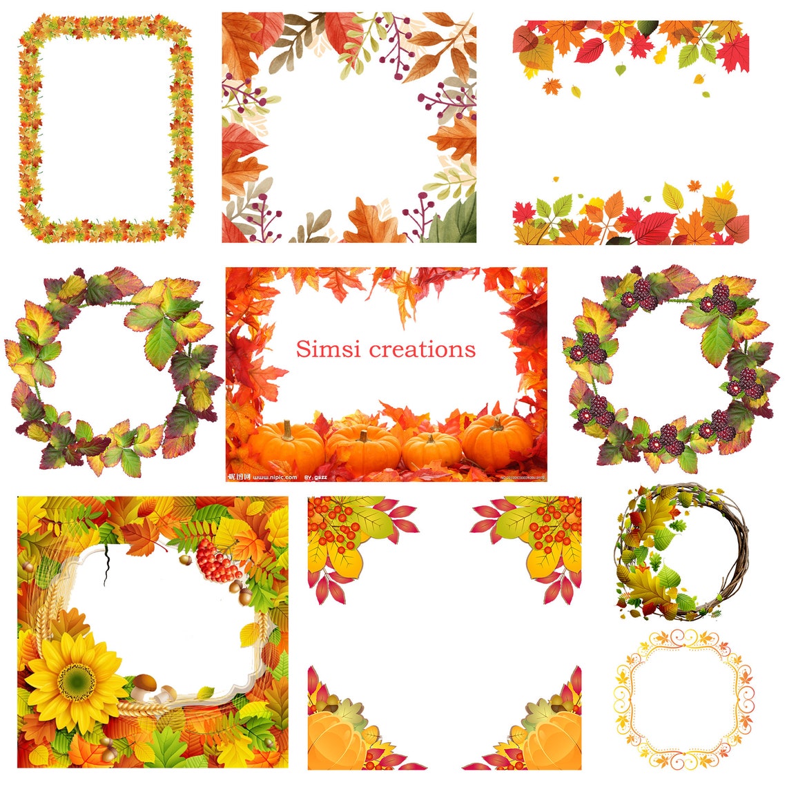 10 Floral Autumn Frames, Autumn Celebration, Fall Leaves, Autumn ...