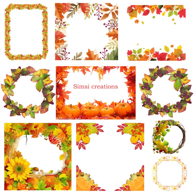 10 Floral Autumn Frames, Autumn Celebration, Fall Leaves, Autumn ...