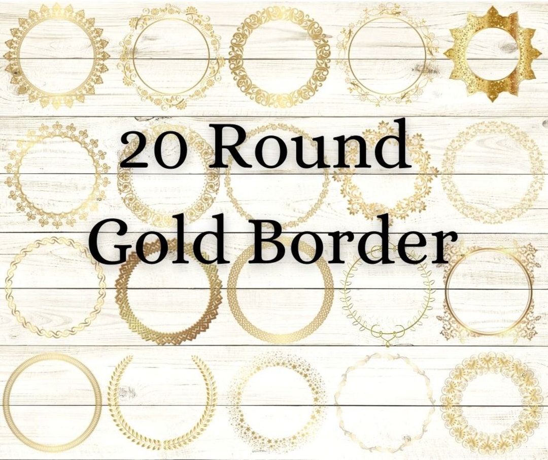 20 Gold Ruond Frames Clipart, Gold Circle Border Svg, Golden Circle ...
