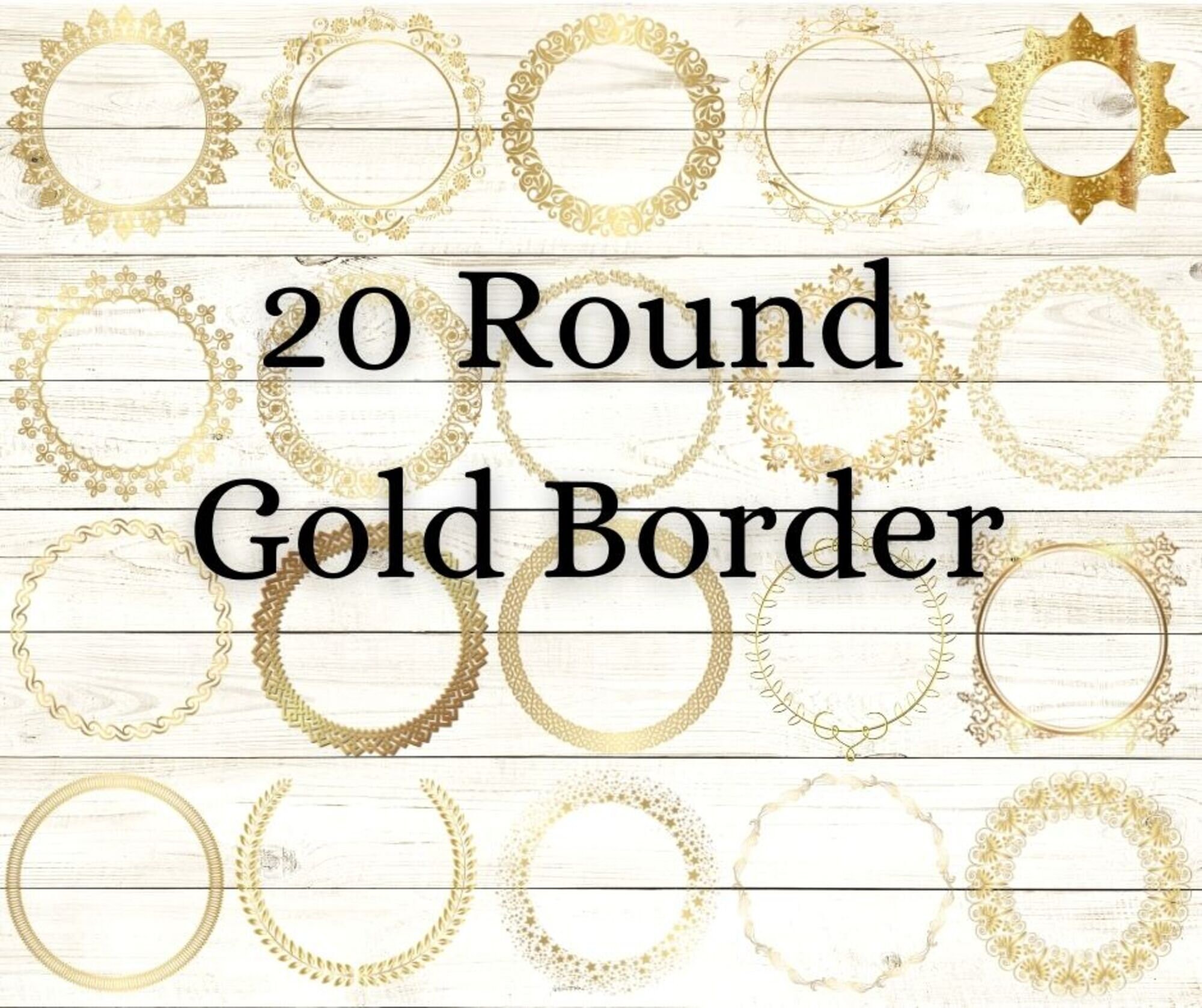 20 Gold Ruond Frames Clipart, Gold Circle Border Svg, Golden Circle ...