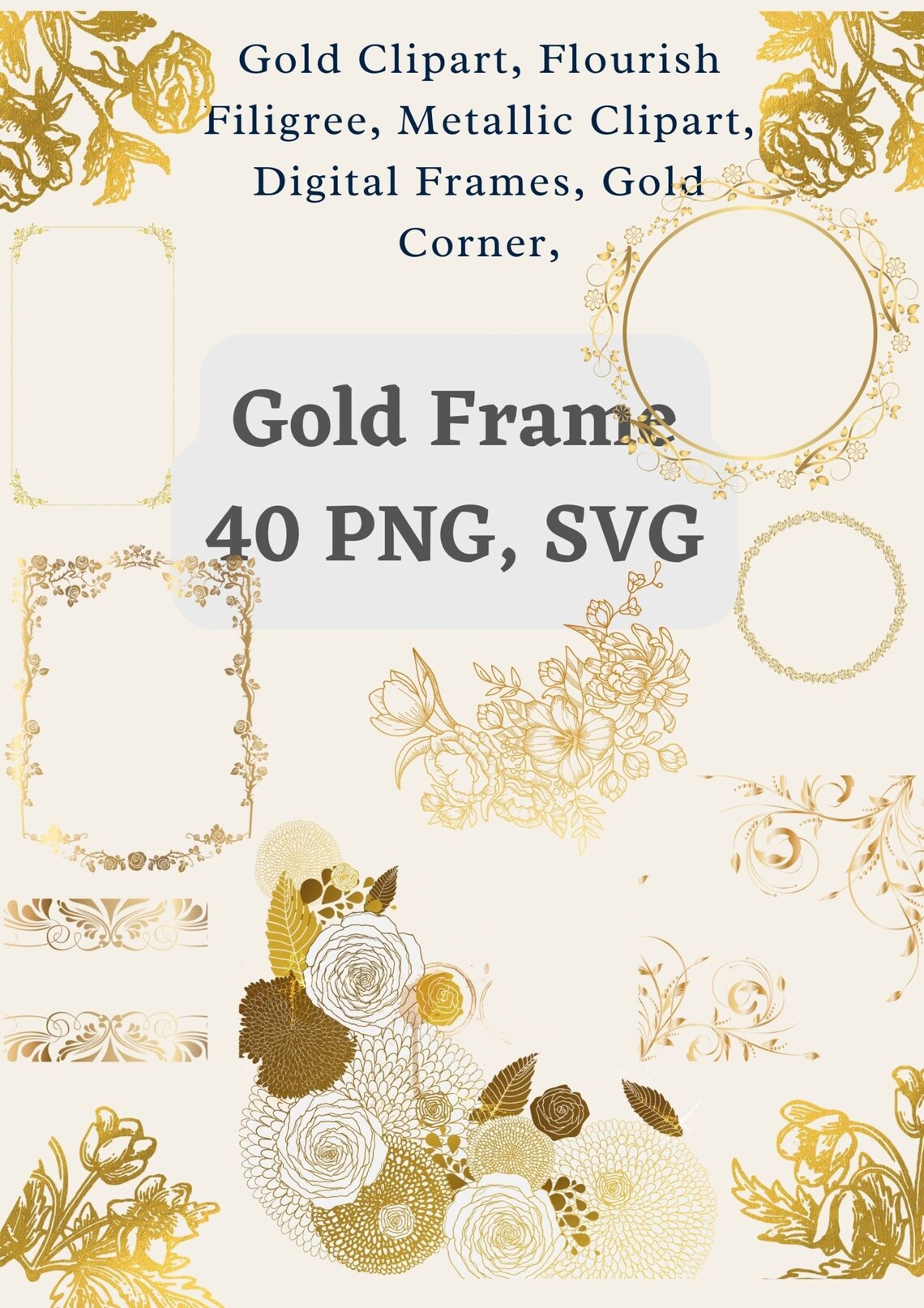 40 Gold Frames Clipart, Gold Border Svg, Polygona, Golden Frame Png ...