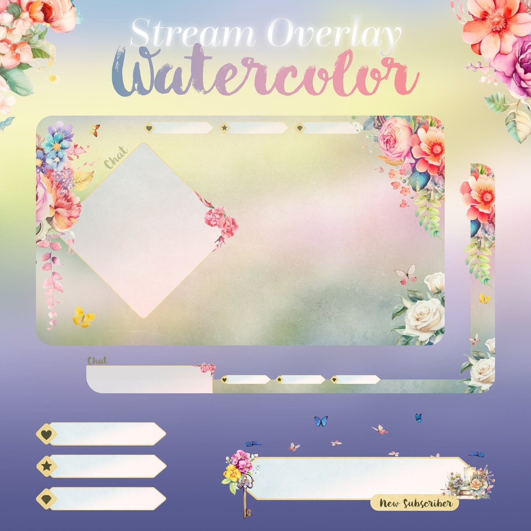 Watercolor Stream Overlay | Twitch | Youtube | Streamer | Vtuber Assets ...