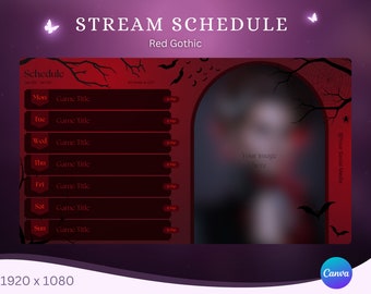 Red Vampire Stream Schedule Weekly Planner Vtuber Asset Twitch Schedule Stream Package OBS ...