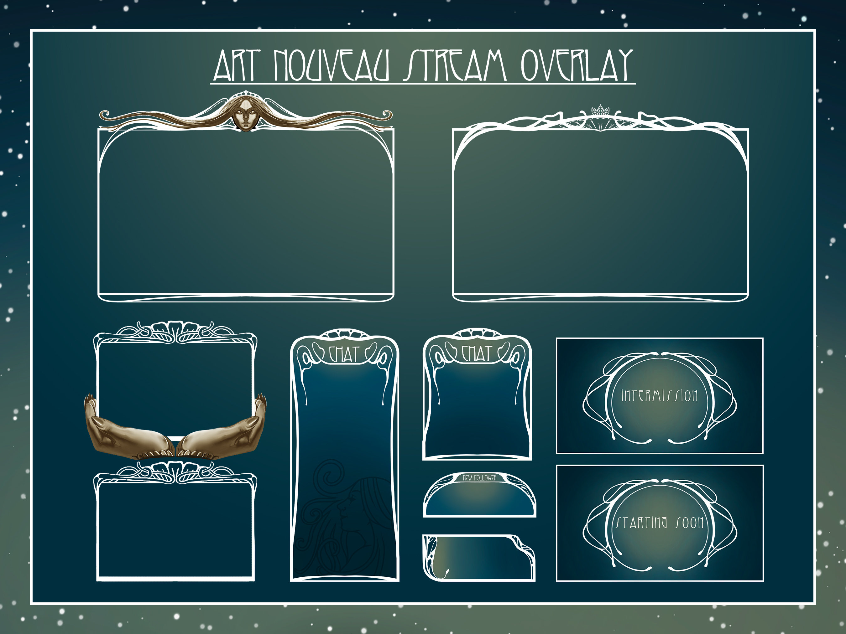 Drawing & Illustration Digital Celestial Art Nouveau Overlay pack ...