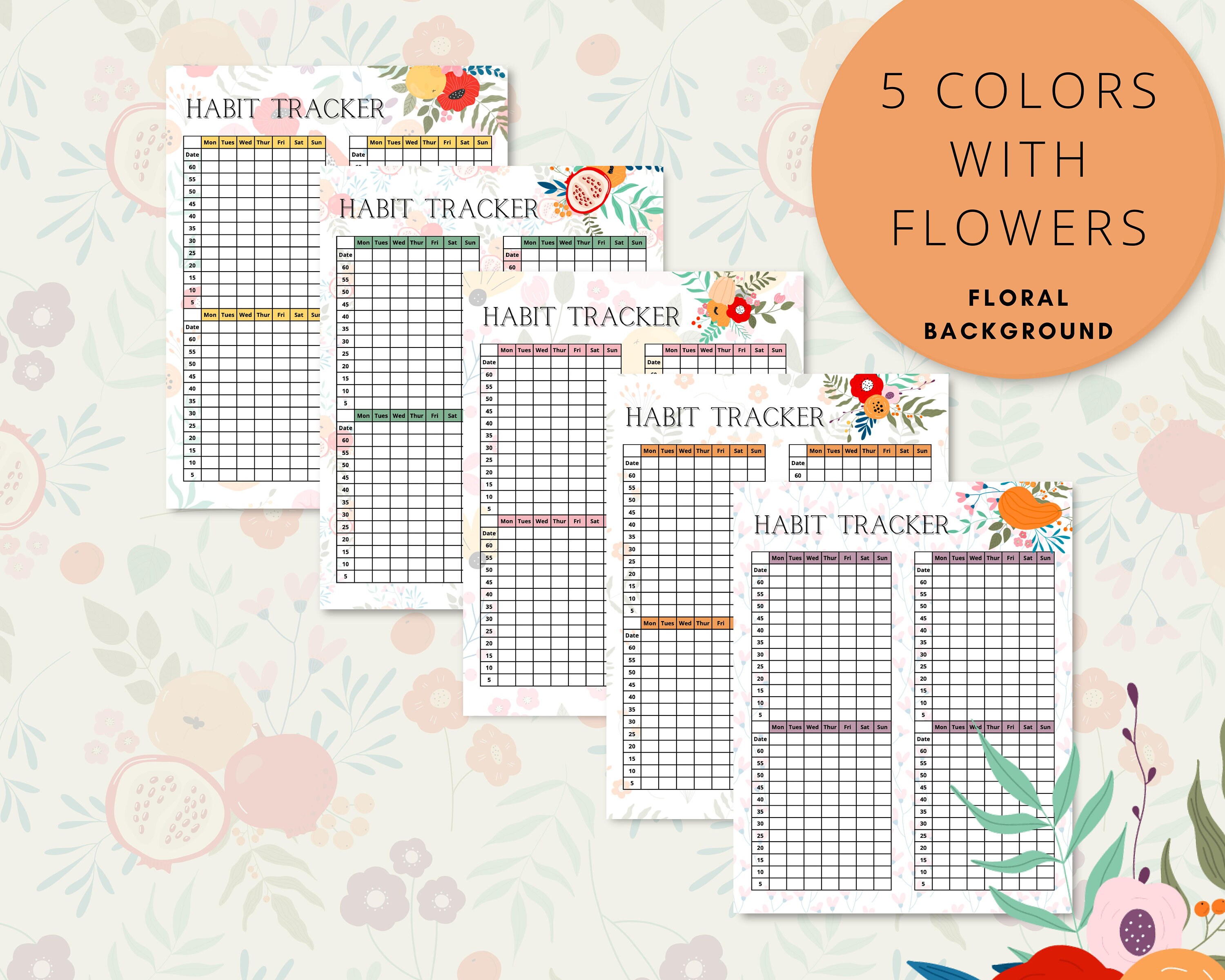 Floral Habit Tracker - Etsy