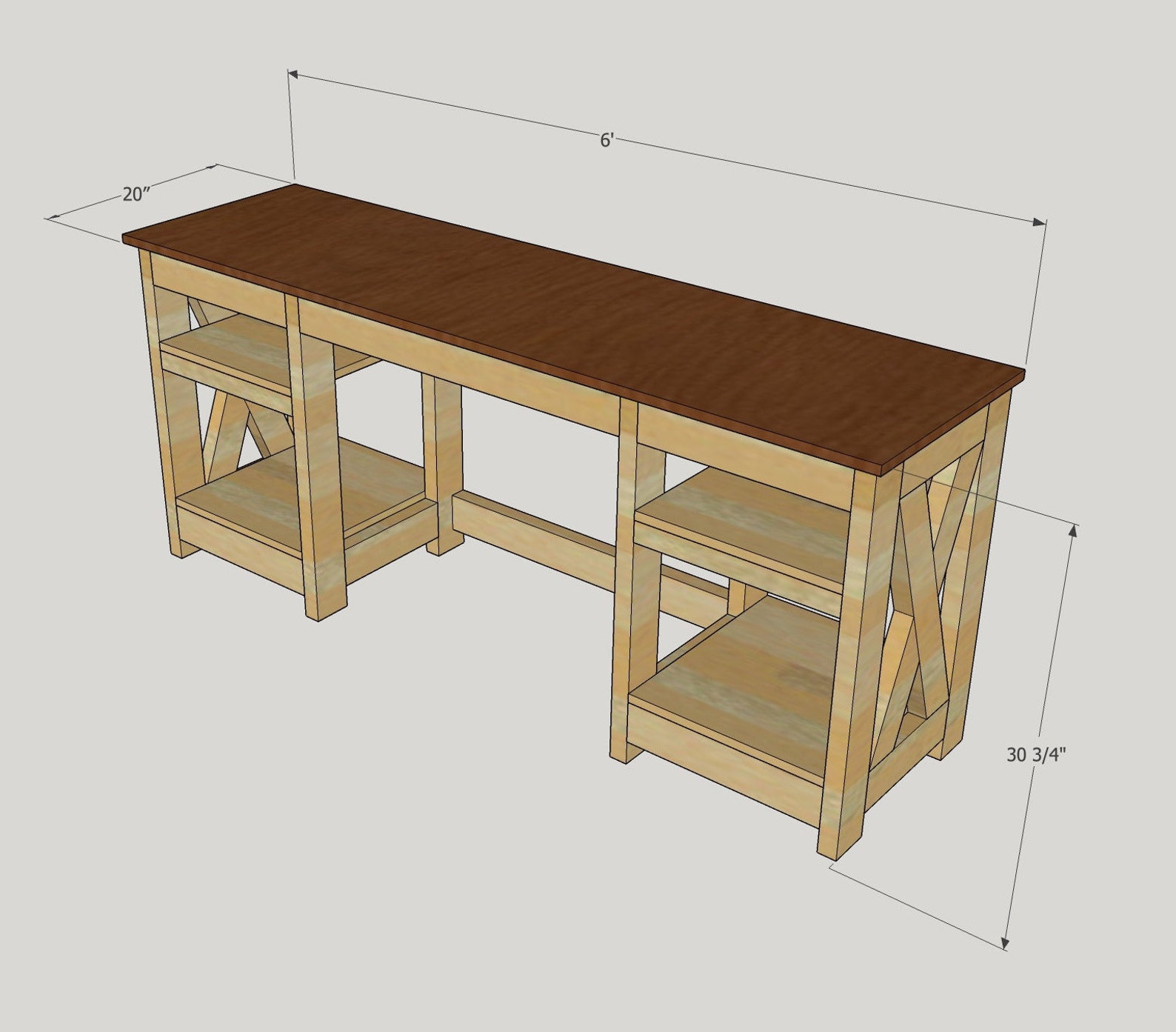 Farmhouse Desk Plans With Pictures (double Shelf) - Etsy