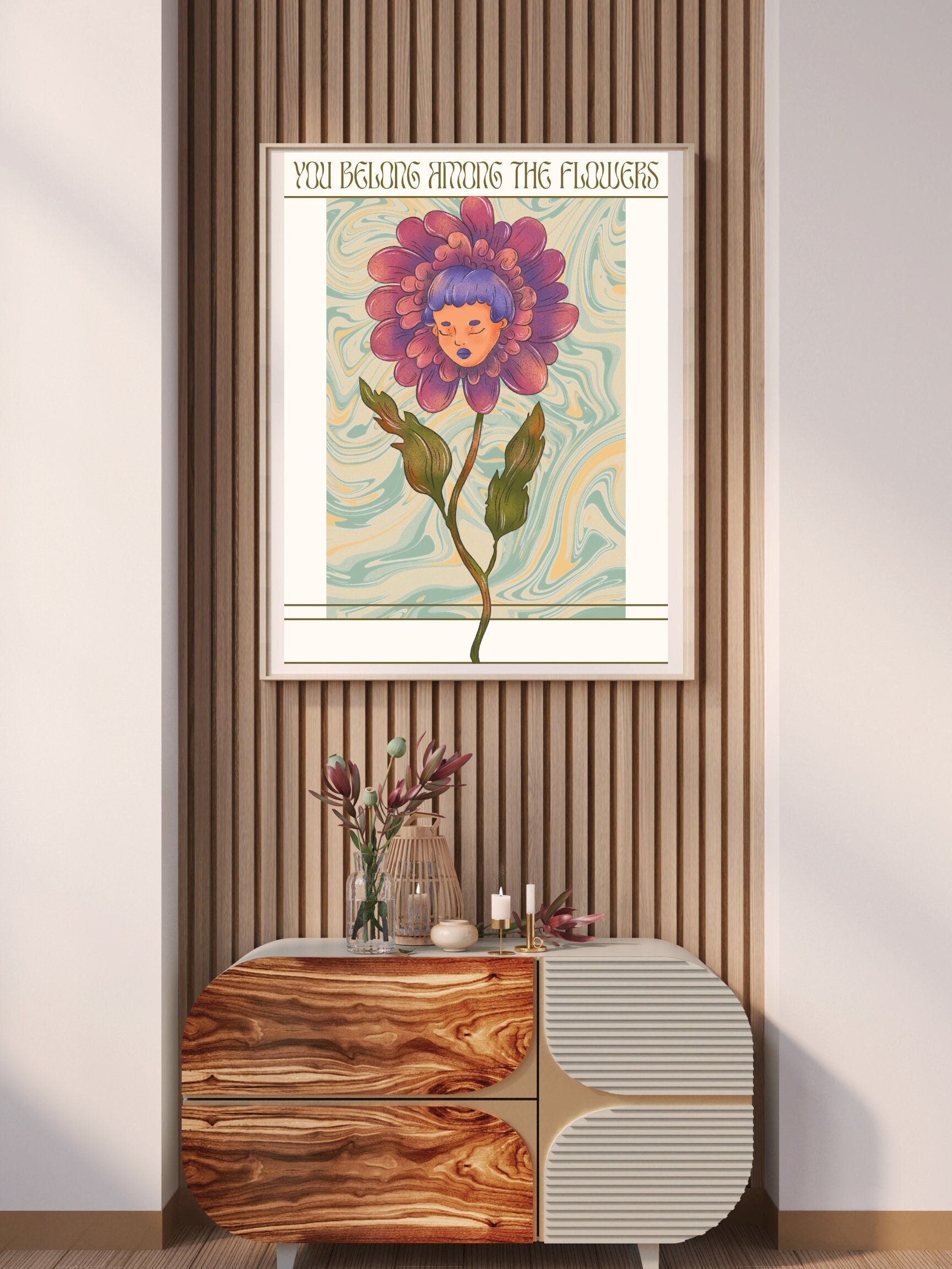 Boho Flower Wall Art Divine Feminine Art for Hippie Goddess Room Decor ...