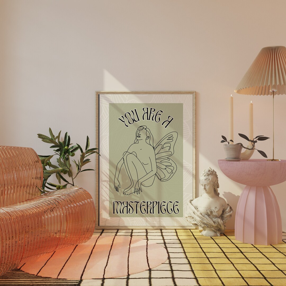 Sage Green Affirmation Wall Art Female Line Art for Boho - Etsy