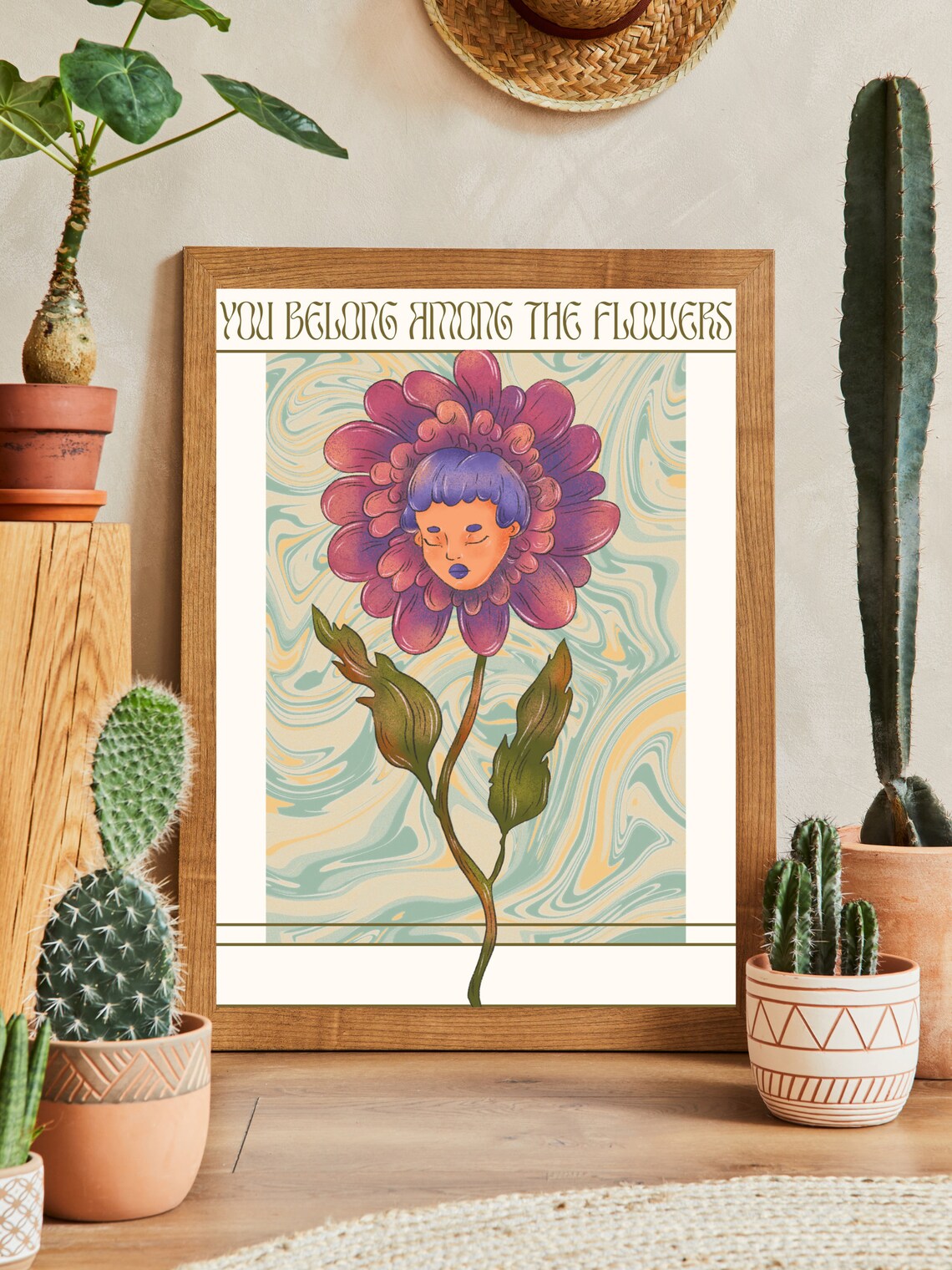 Boho Flower Wall Art Divine Feminine Art for Hippie Goddess Room Decor ...