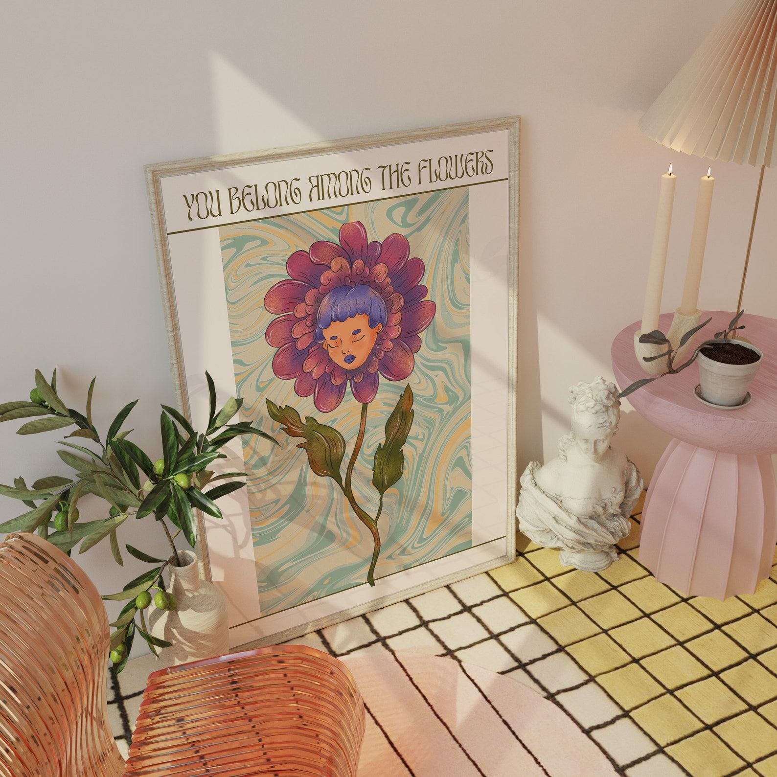 Boho Flower Wall Art | Divine Feminine Art for Hippie Goddess Room ...