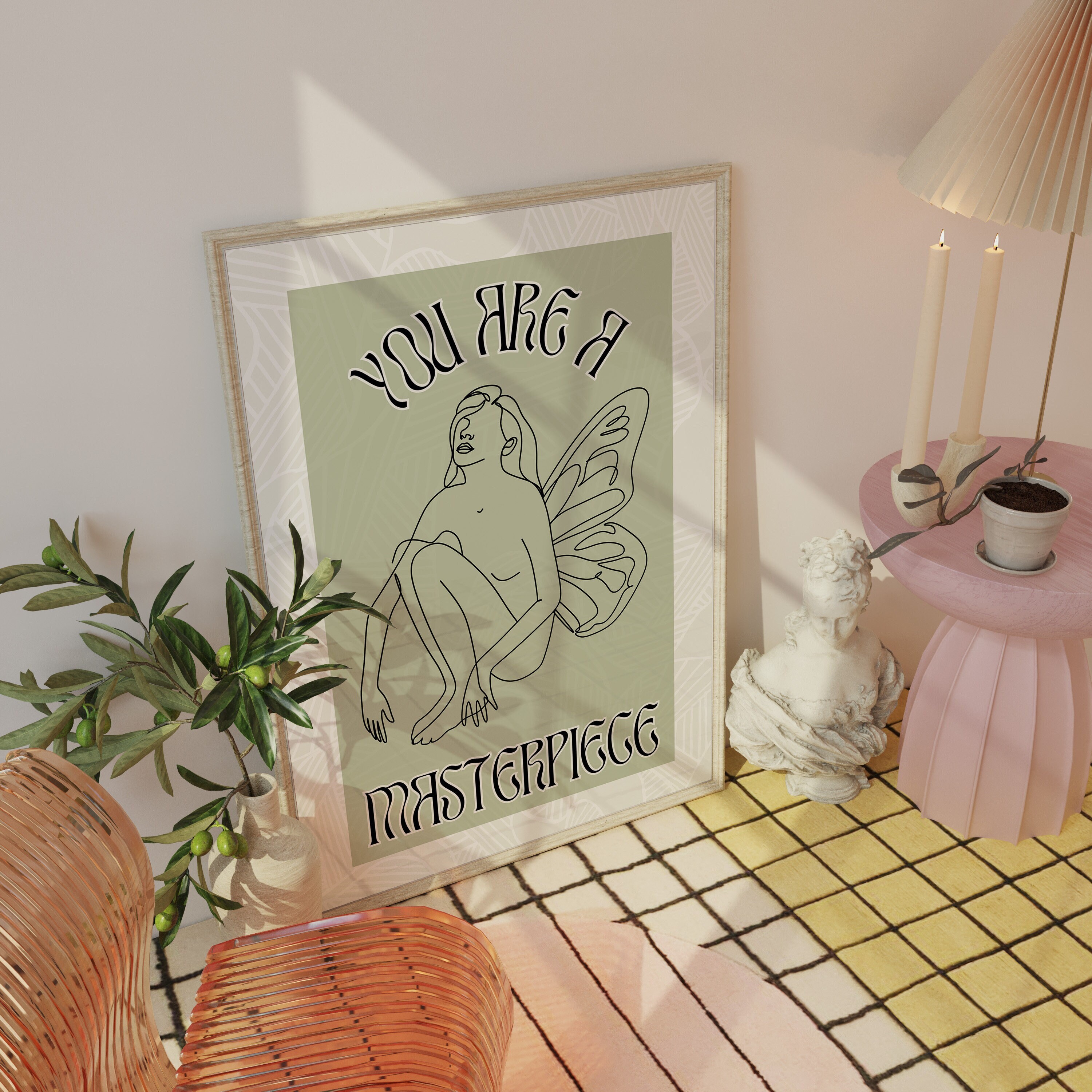 Sage Green Affirmation Wall Art | Female Line Art for Boho Decor ...