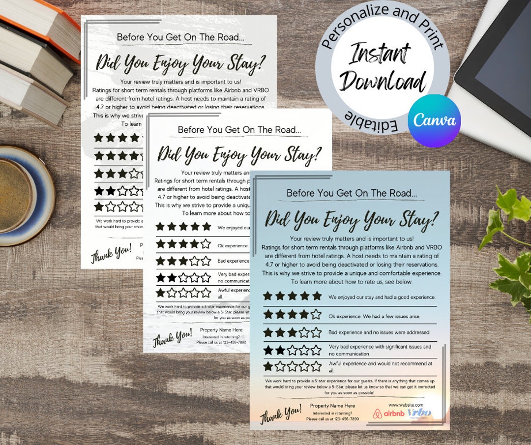 3 Airbnb and VRBO Review Template Sign Digital Download Short Term ...