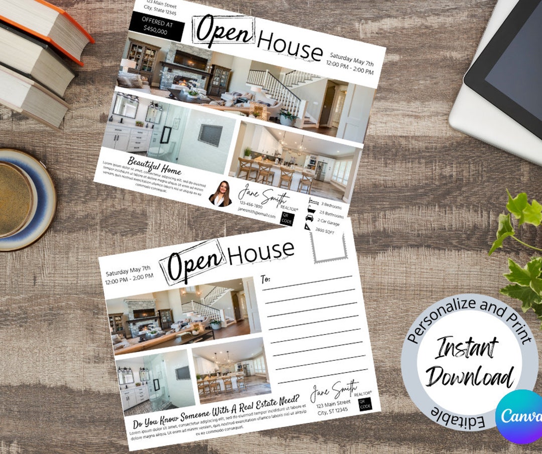 Open House Real Estate Postcard Digital Template Canva - Etsy
