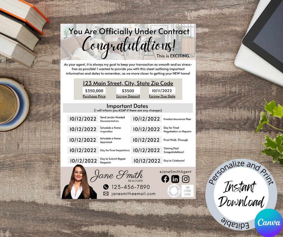 Under Contract Important Dates Real Estate Flyer Digital Template Canva ...