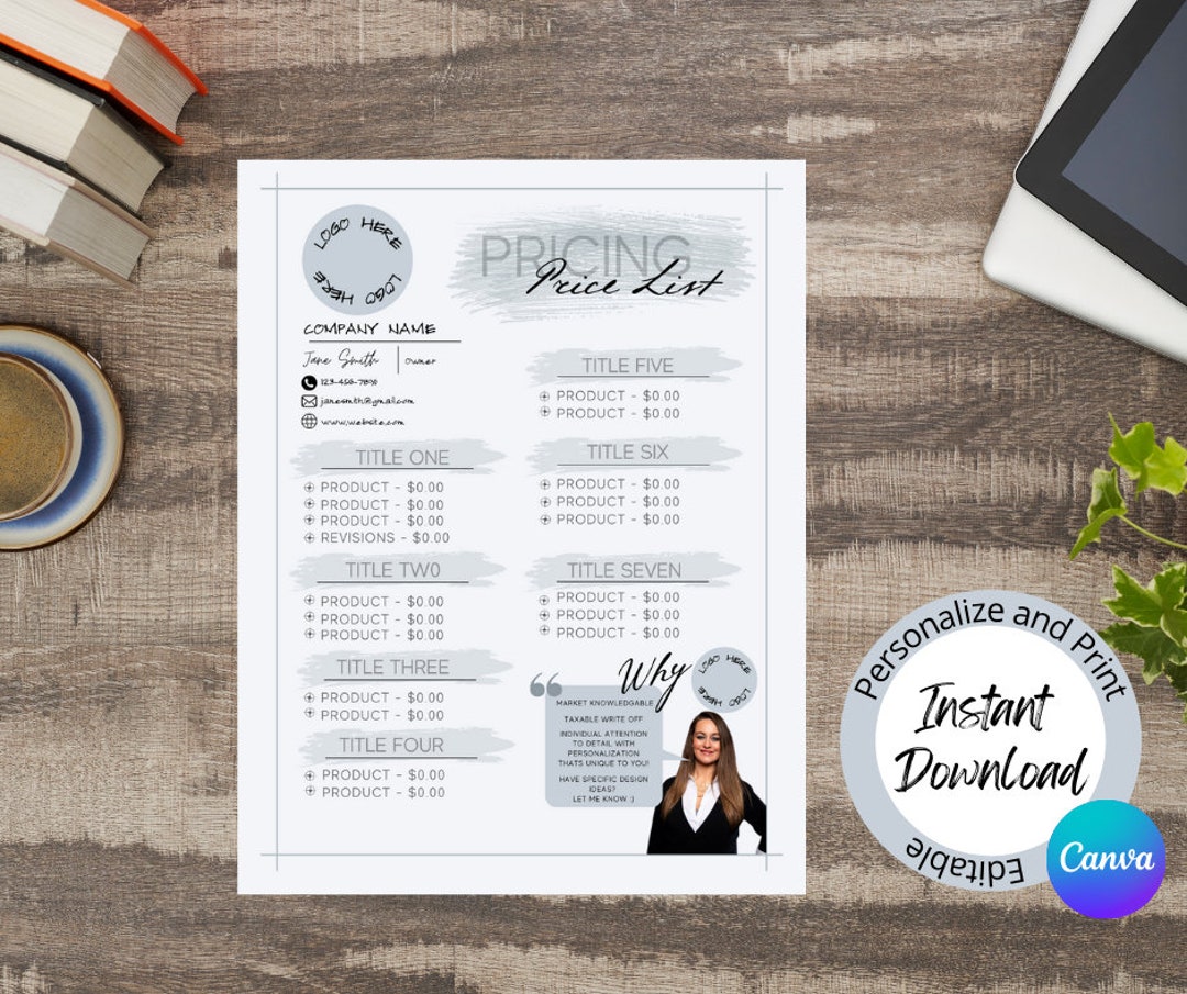Pricing Sheet Digital Template Canva - Etsy