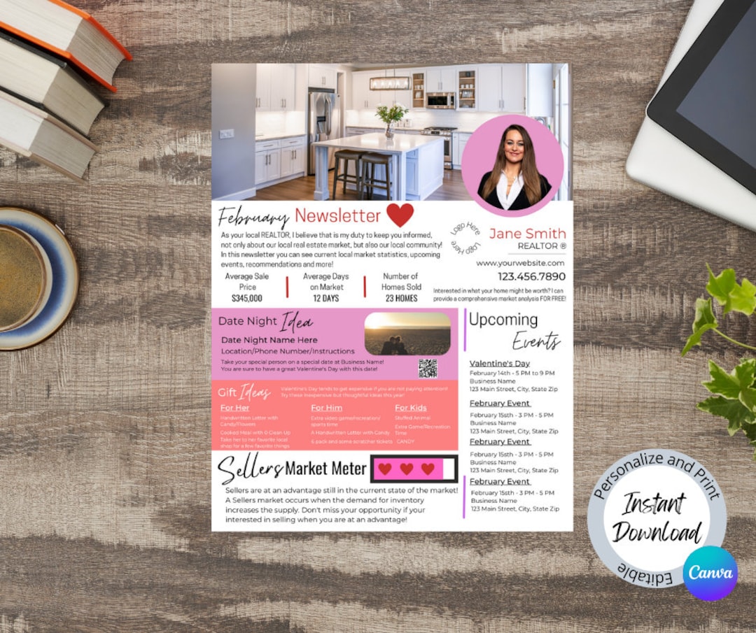 February Newsletter, Real Estate Flyer, Real Estate - Etsy