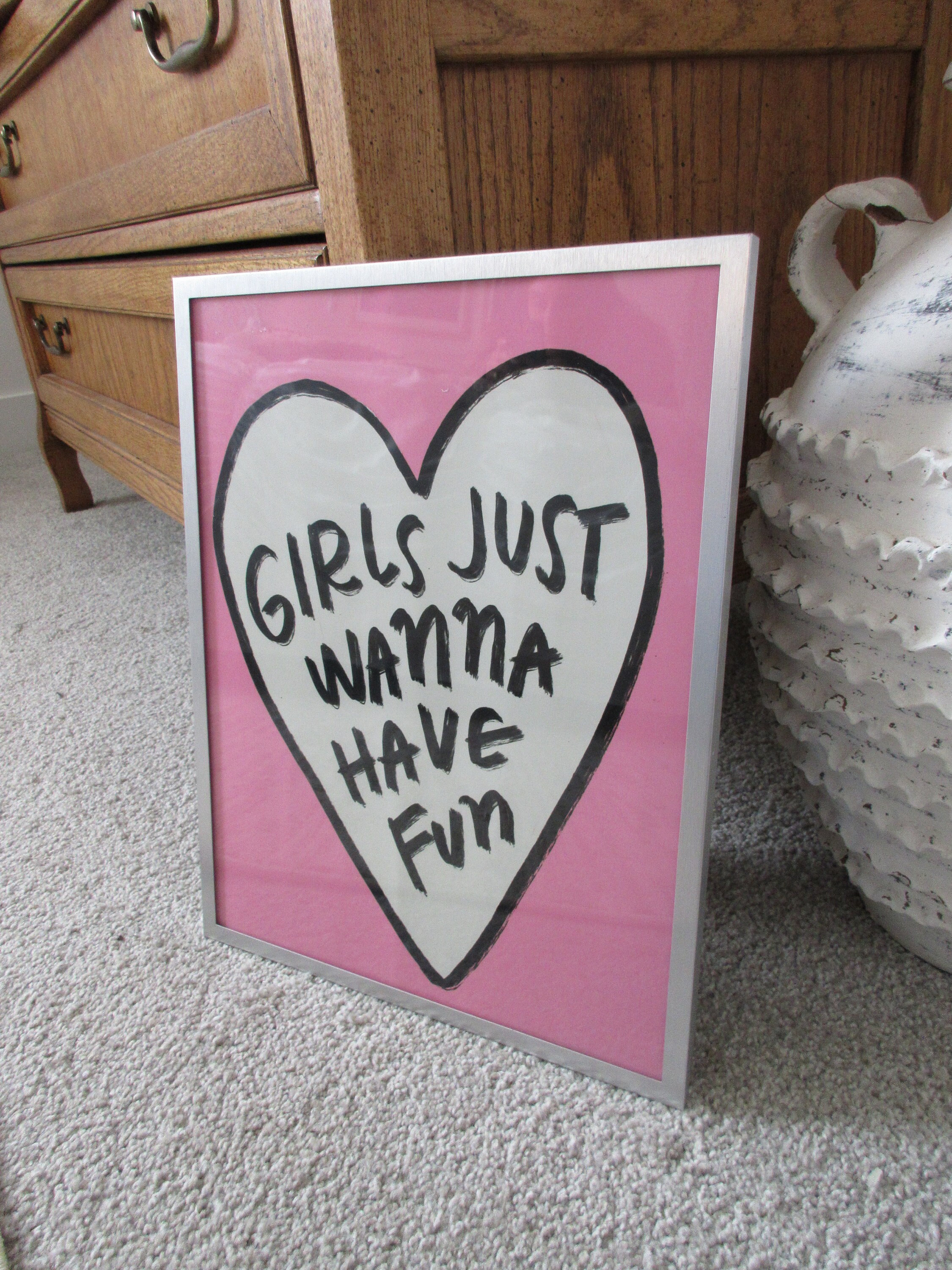 Girls Just Wanna Have Fun Wall Poster, Trendy Aesthetic Print, Heart ...
