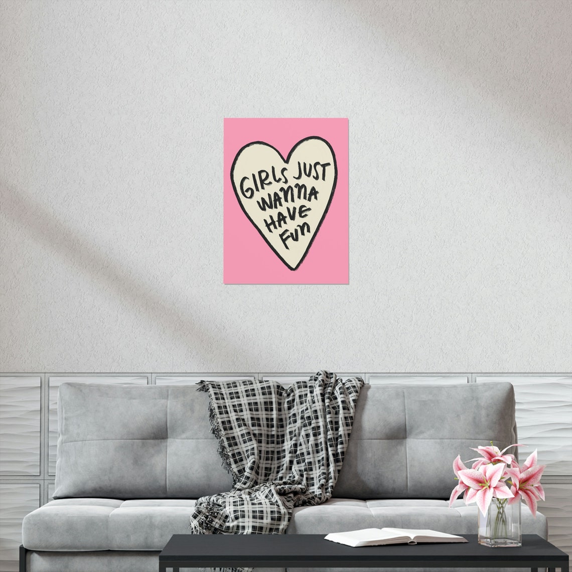 Girls Just Wanna Have Fun Wall Poster, Trendy Aesthetic Print, Heart ...