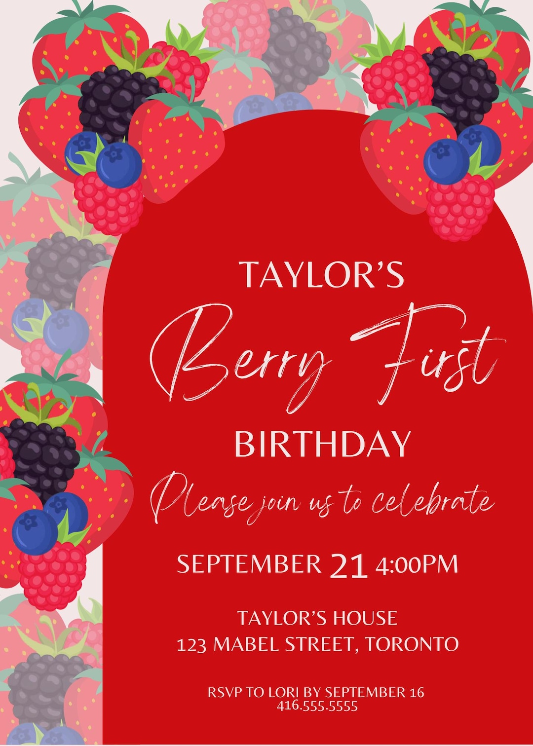 Berry First Birthday Invitation, Editable Birthday Invitation, Berry ...