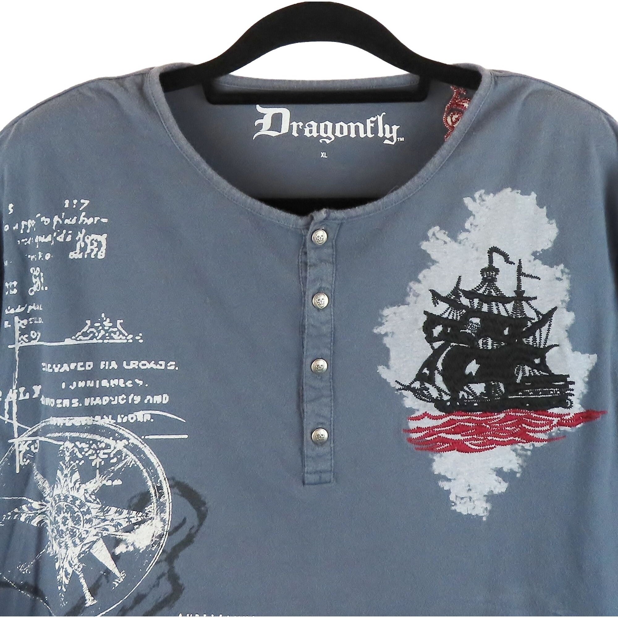 Vintage Dragonfly Clothing Co Shirt Long Sleeve Henley Tshirt Size XL ...