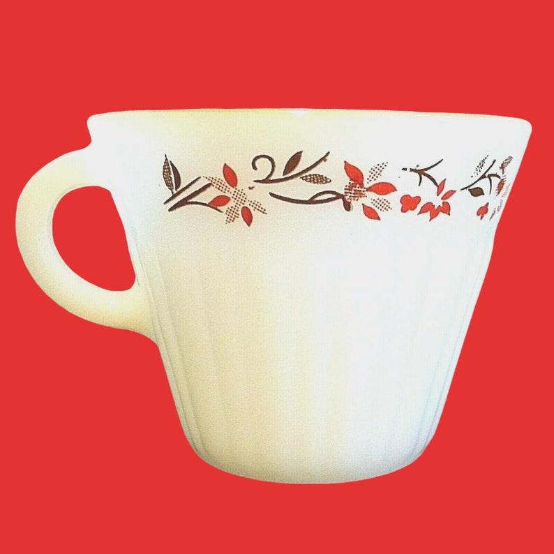 Termocrisa Coffee Cup Milkglass Iridescent Rim Red Brown Floral Vintage ...