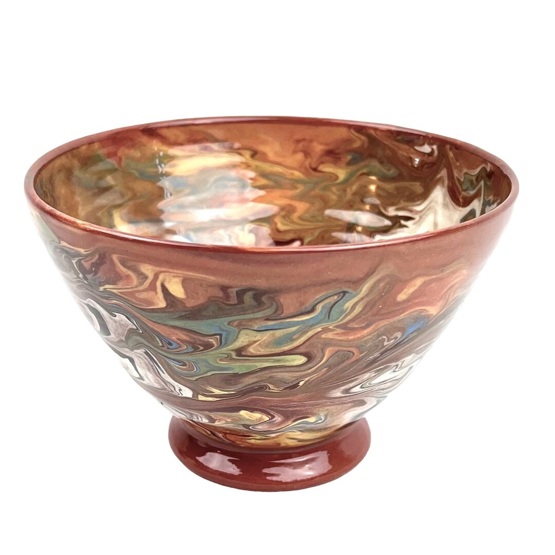 Rare Vintage Signed AGATEWARE MOCHAWARE Marbled Pottery Footed Bowl ...