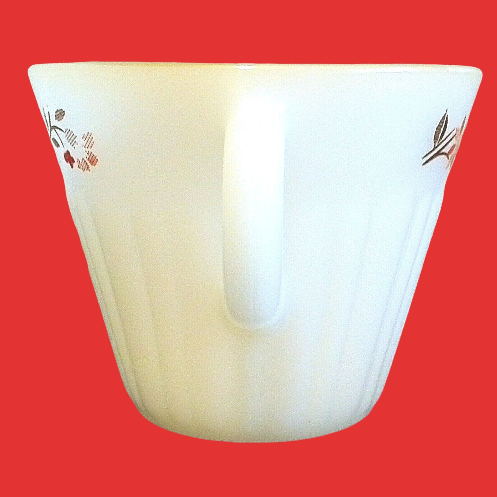 Termocrisa Coffee Cup Milkglass Iridescent Rim Red Brown Floral Vintage ...