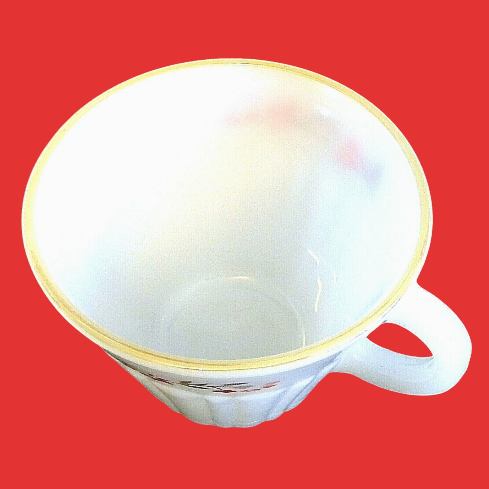 Termocrisa Coffee Cup Milkglass Iridescent Rim Red Brown Floral Vintage ...