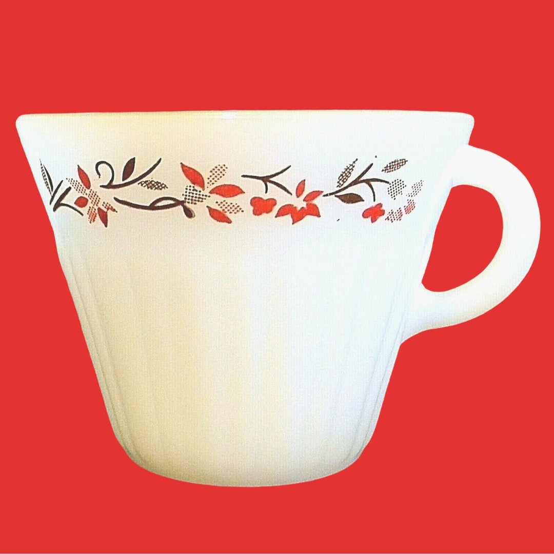 Termocrisa Coffee Cup Milkglass Iridescent Rim Red Brown Floral Vintage ...