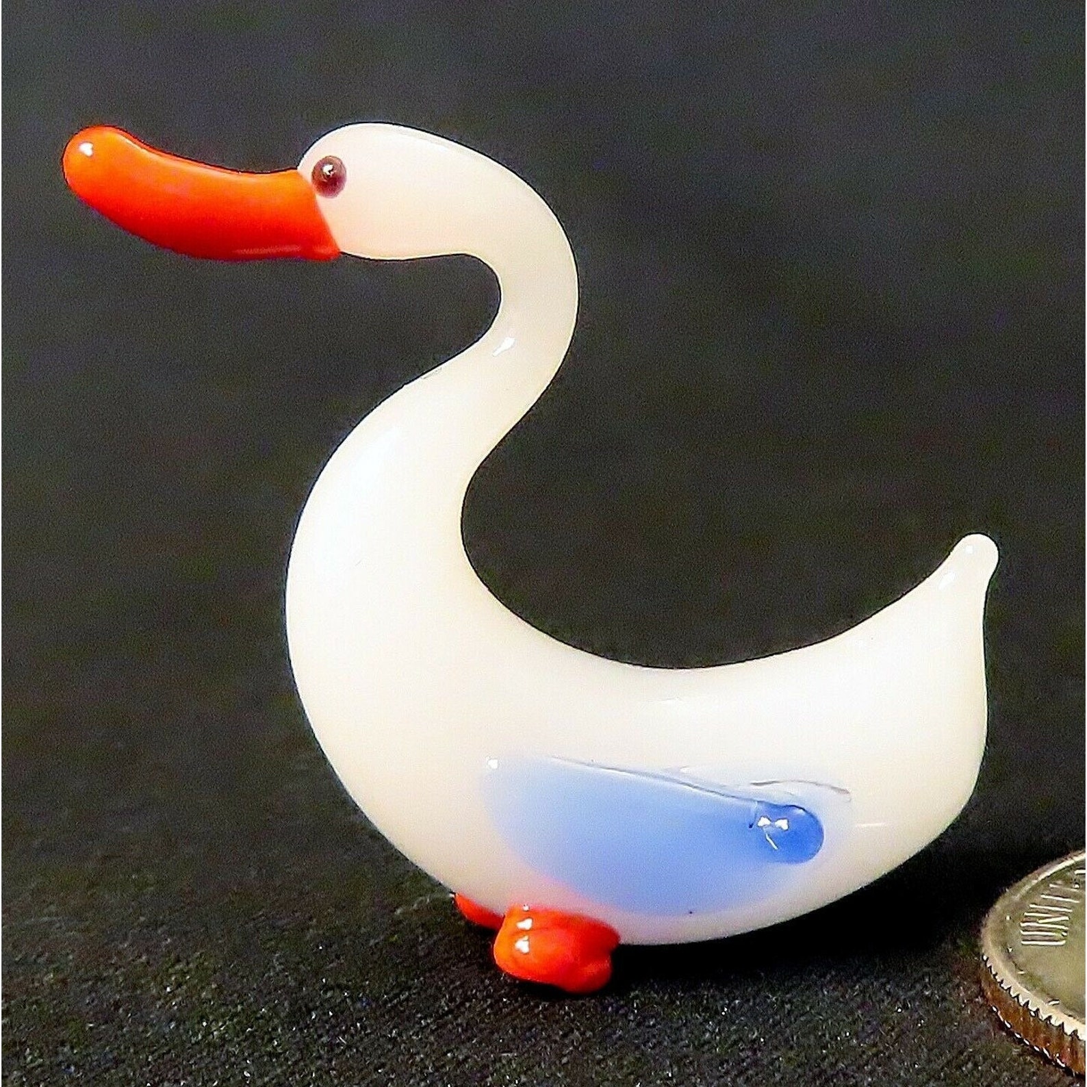 Vintage Art Glass Goose Bird Miniature Figurine Milk Glass W/ Orange ...