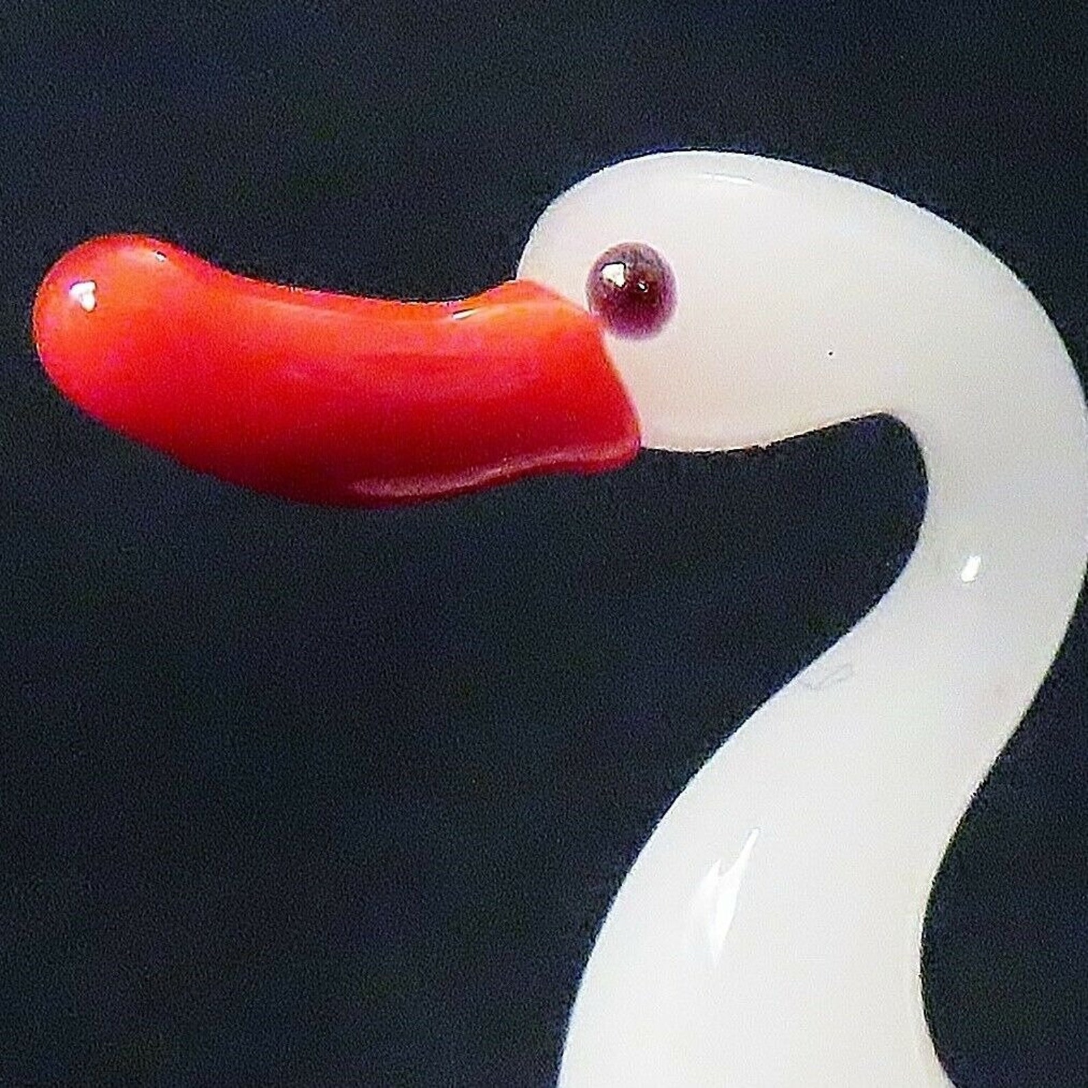 Vintage Art Glass Goose Bird Miniature Figurine Milk Glass W/ Orange ...