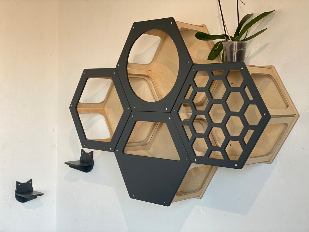 Set of Hexagon Cat Shelfs Included Steps, Cat Furniture , Cat House ...