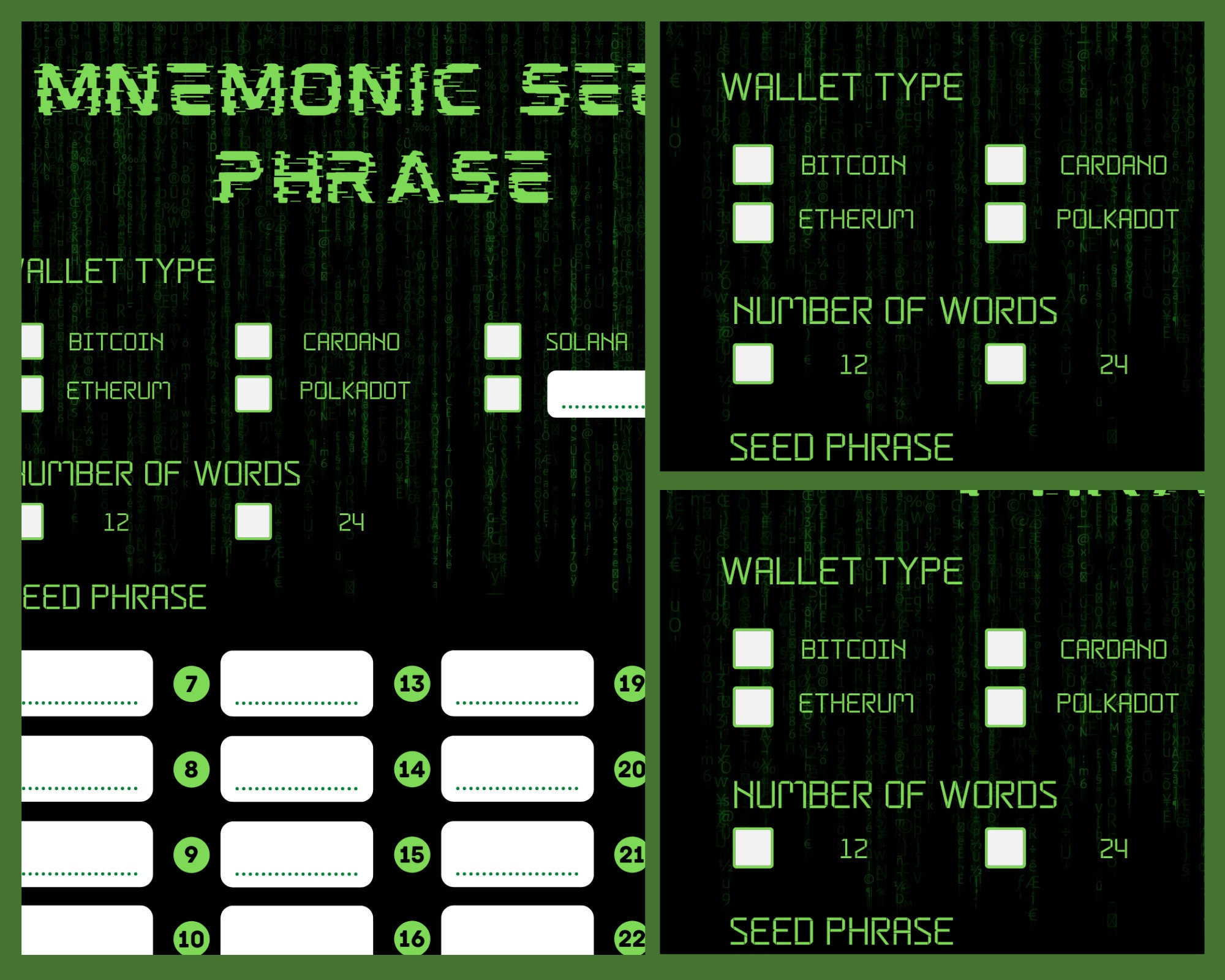 Matrix Mnemonic Seed Phrase Notebook | Digital Product | Backup Crypto ...