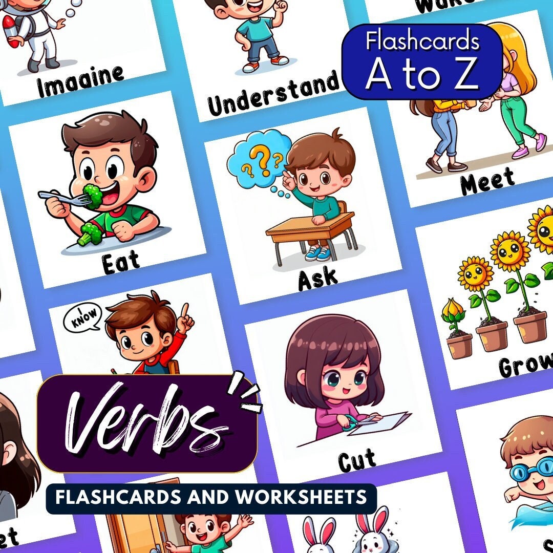 Action Verbs A to Z Flashcards, Montessori Printable,preschool Activity ...