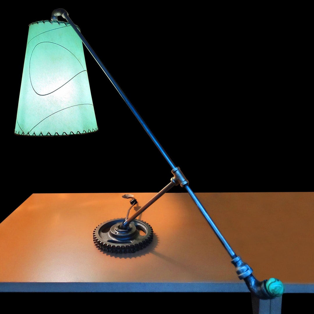 Industrial Pipe Table Lamp With Vintage Shade - Etsy