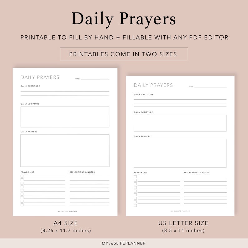 Daily Prayers Printable and Fillable PDF, Prayer Journal, Devotional ...