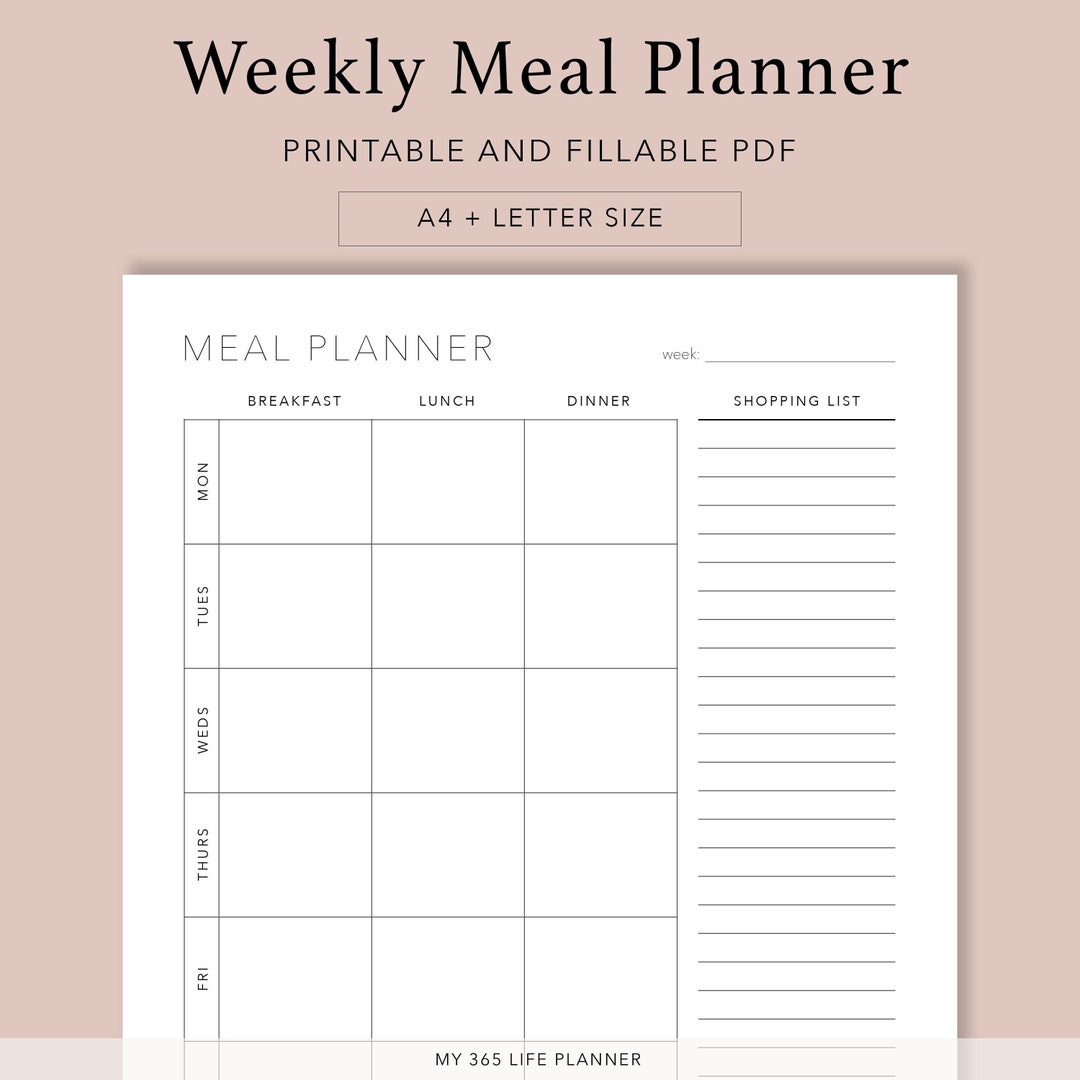Weekly Meal Planner Printable and Fillable PDF, Daily Meal Planning ...