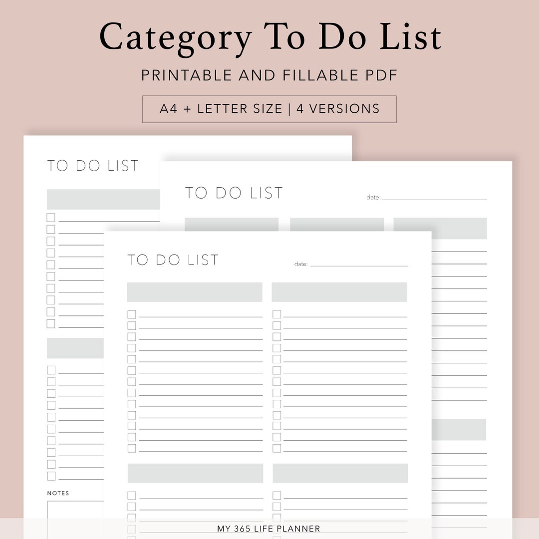 Category to Do List Printable and Fillable PDF, Daily to Do Lists ...