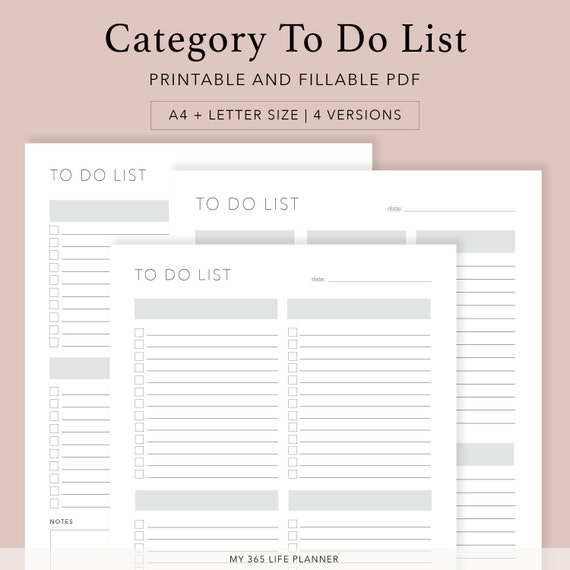 Category to Do List Printable and Fillable PDF Daily to Do | Etsy