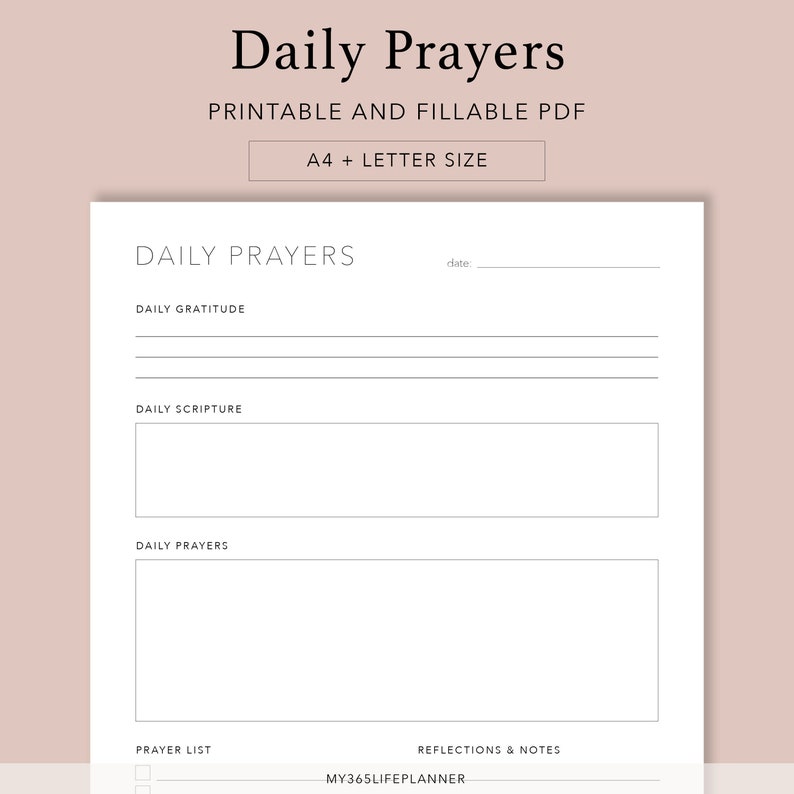 Daily Prayers Printable and Fillable PDF, Prayer Journal, Devotional ...