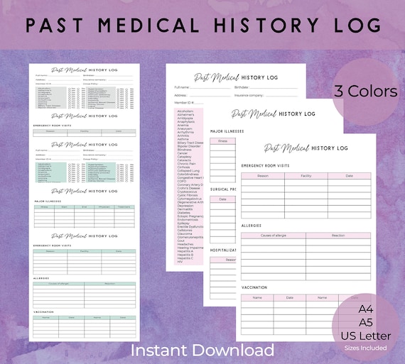 Medical History Form Printable Medical History Checklist - Etsy