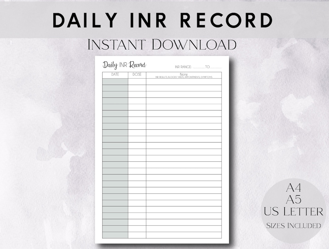 INR Daily Record : INR Logbook, Blood Thinner Monitoring, Anticoagulant ...