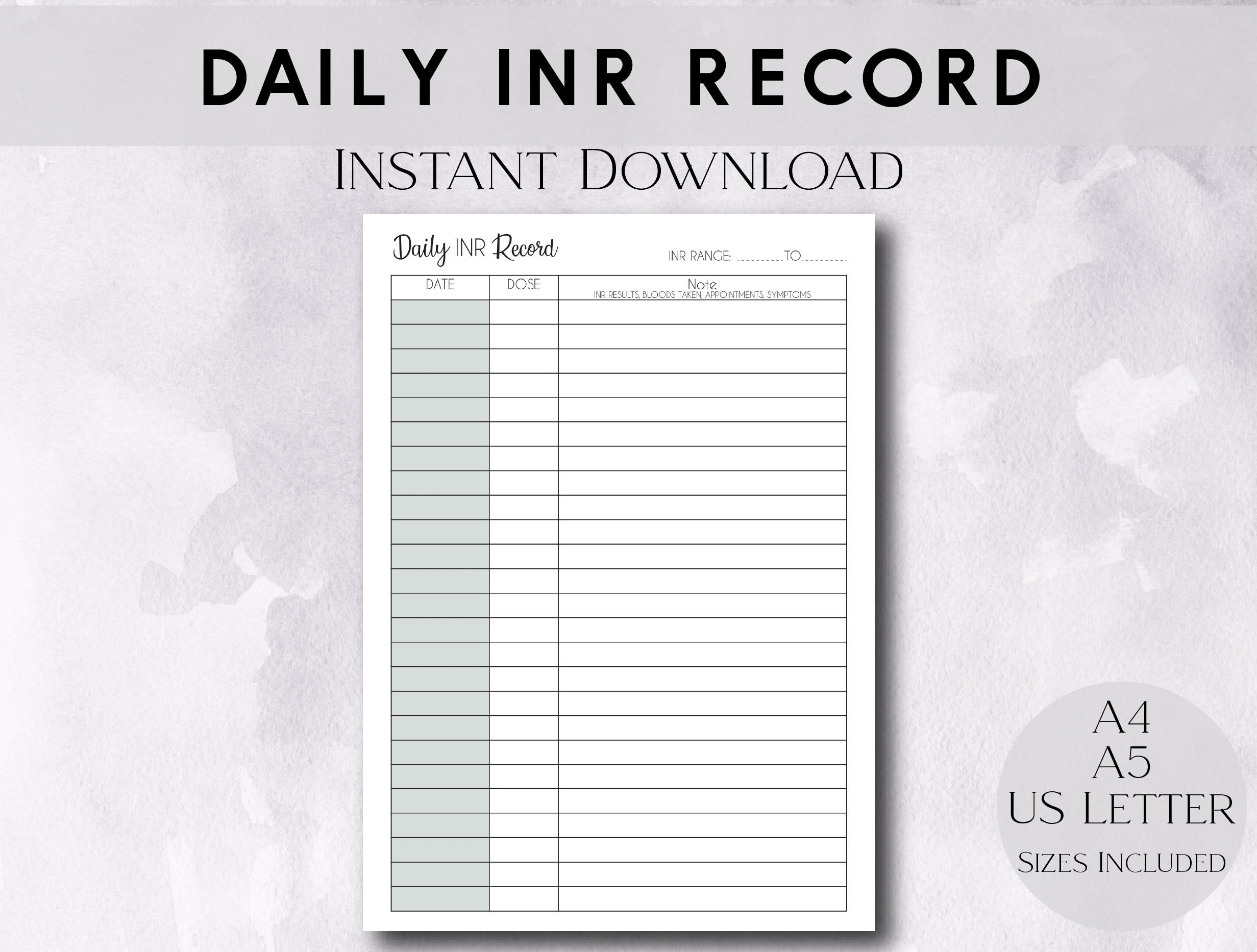 INR Daily Record : INR Logbook Blood Thinner Monitoring | Etsy