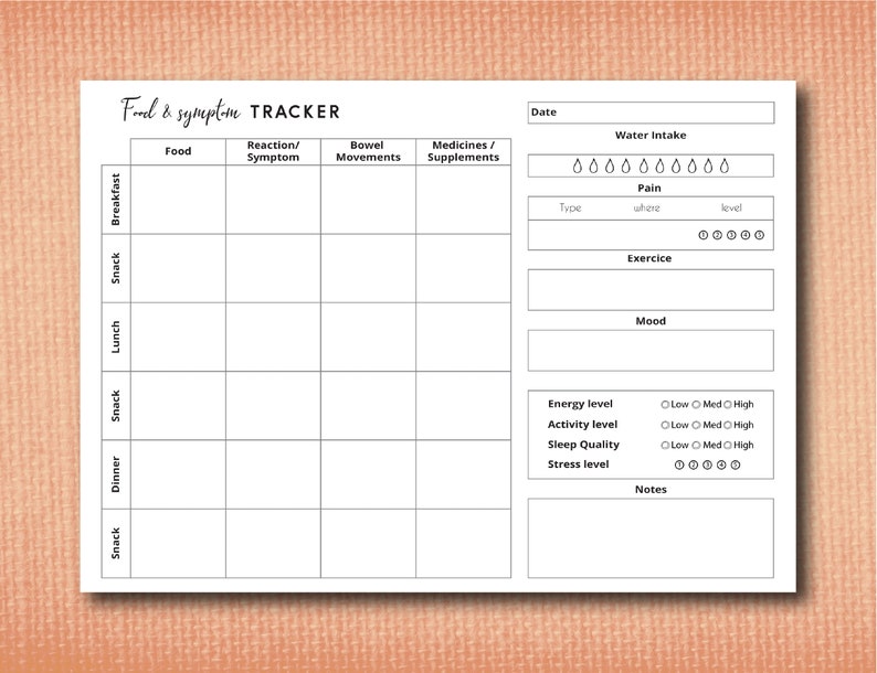 Printable Food & Symptom Tracker, IBS Symptom Tracker, Food Diary ...