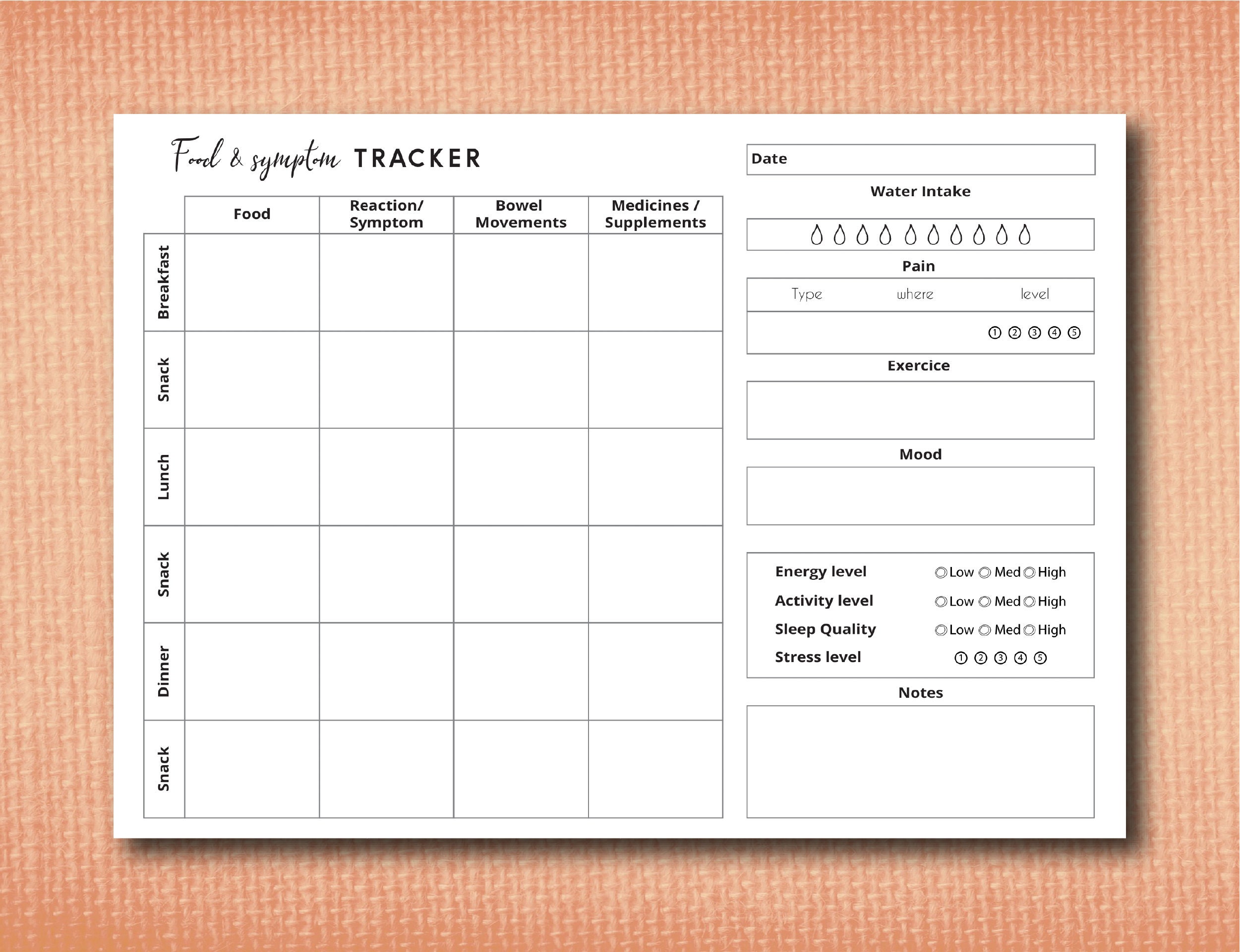 Printable Food & Symptom Tracker, IBS Symptom Tracker, Food Diary ...