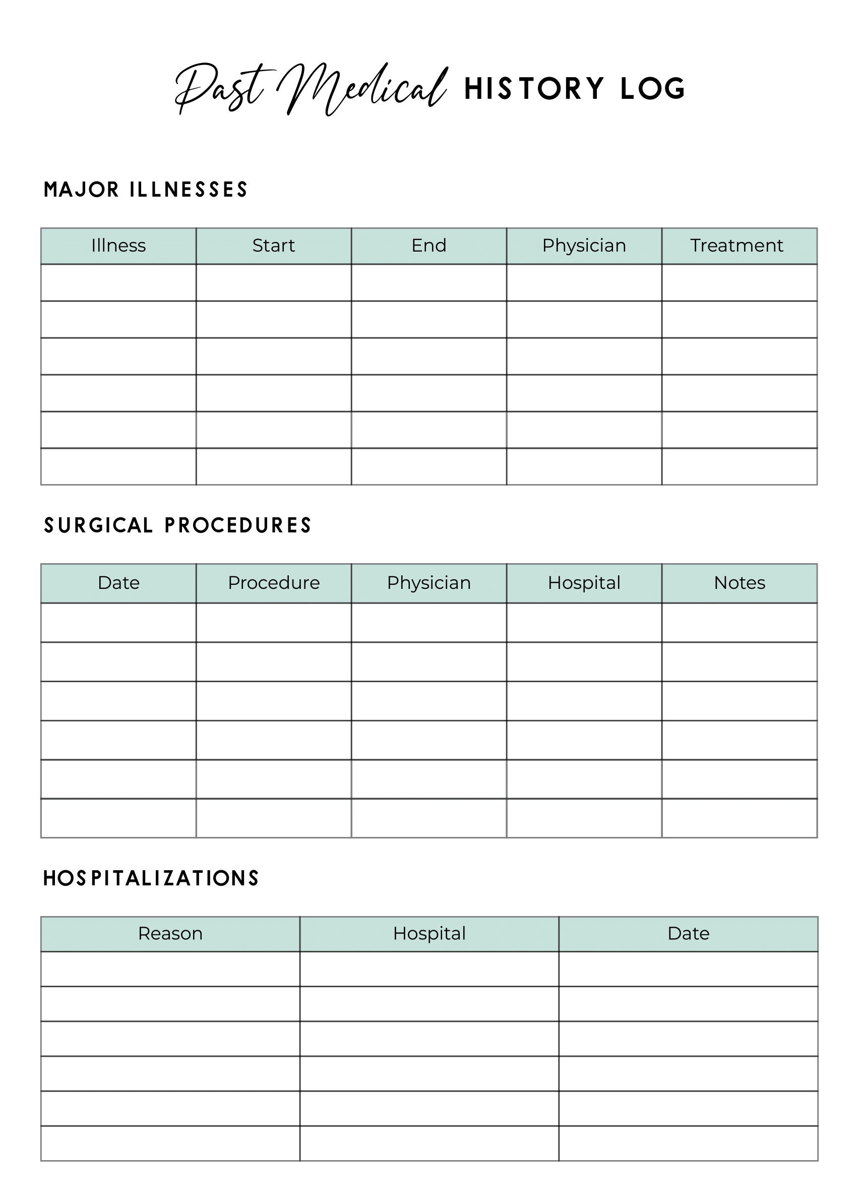 Medical History Form Printable Medical History Checklist - Etsy Canada