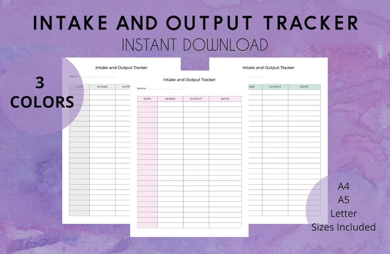 Fluids Intake and Output Record an Intake and Output Tracker, Health ...